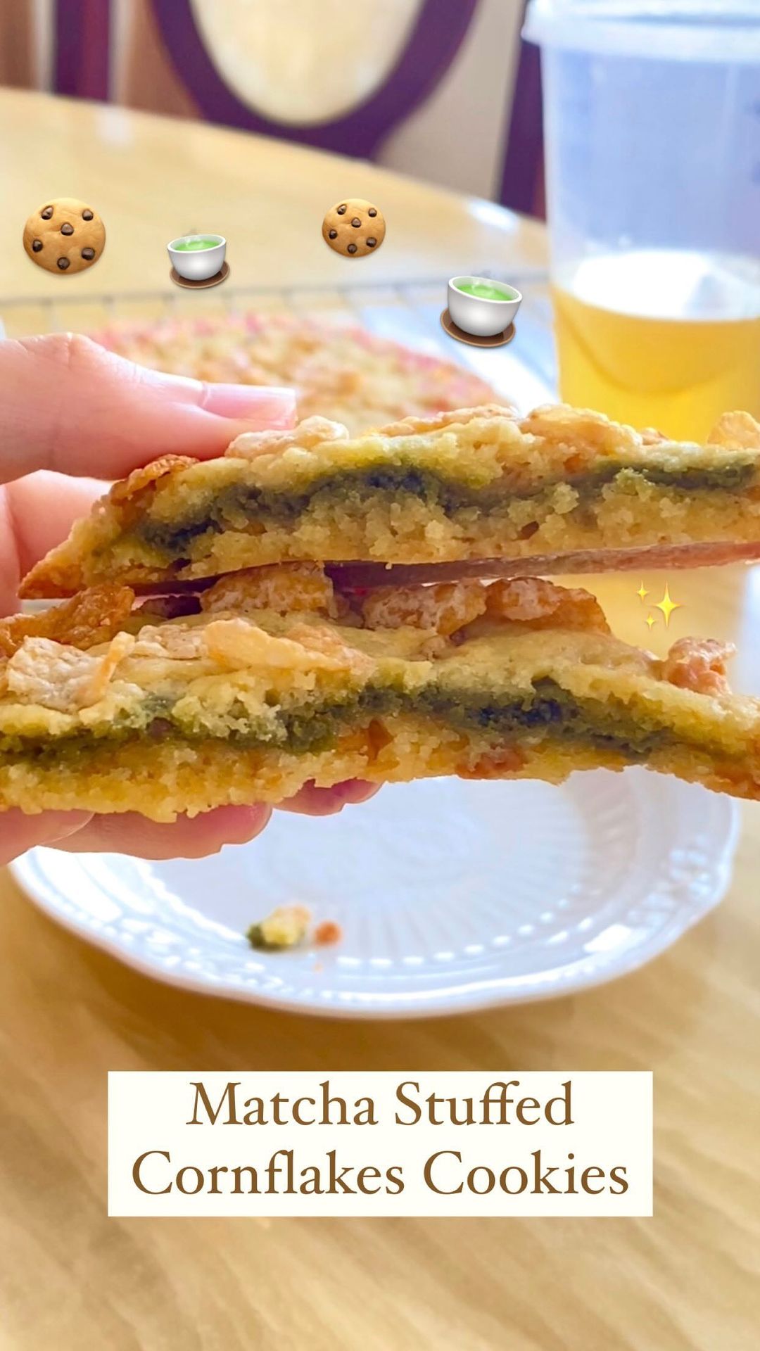 Matcha Stuffed Cornflakes Cookies Recipe from @wigglebagel - Fooooods.com