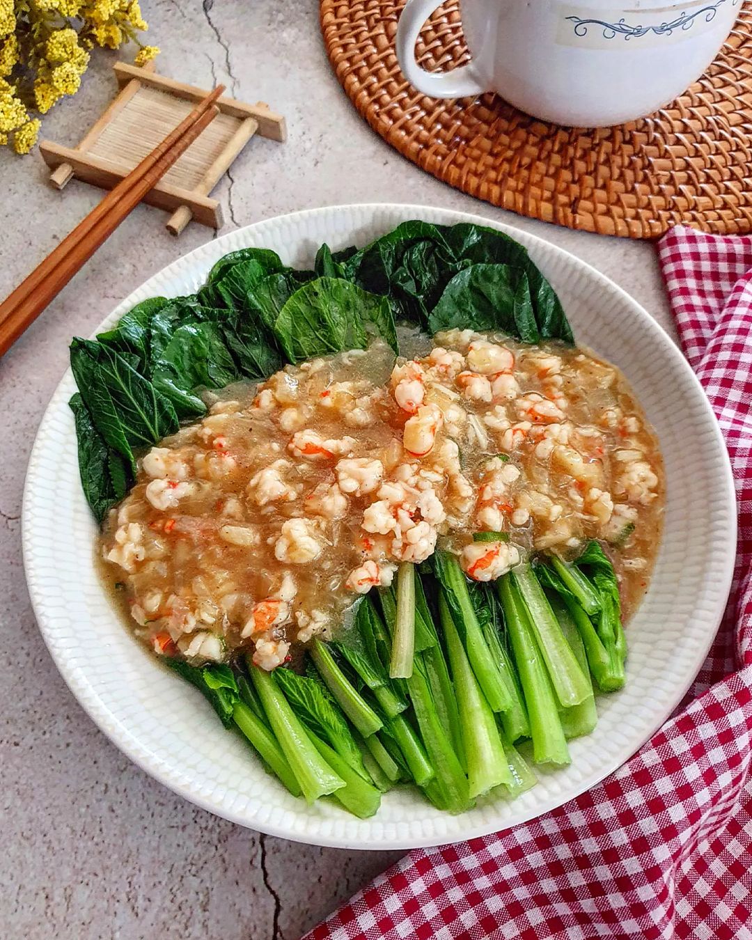 Resep Baby Caisim Saus Udang dari @yscooking